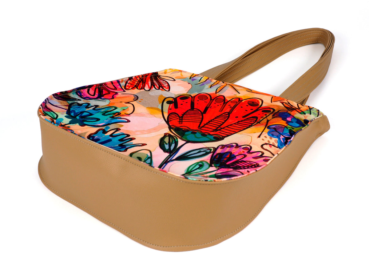Bardo style bag - Flowers | BARDO ART WORKS beige, green, leaves, pink ...